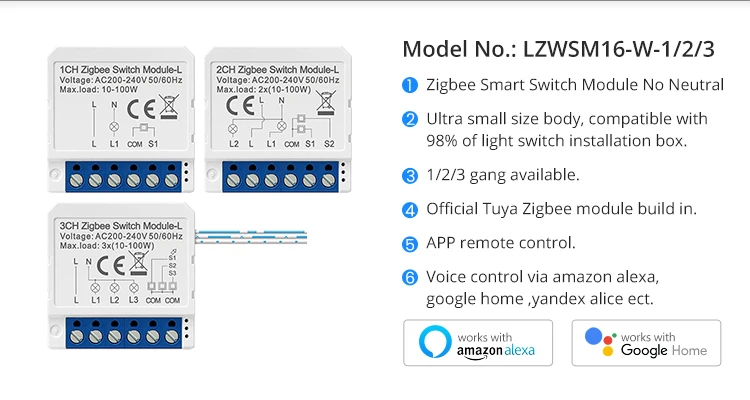 Avatto Zigbee Smart Switch Module - No Neutral Wire Tuya
