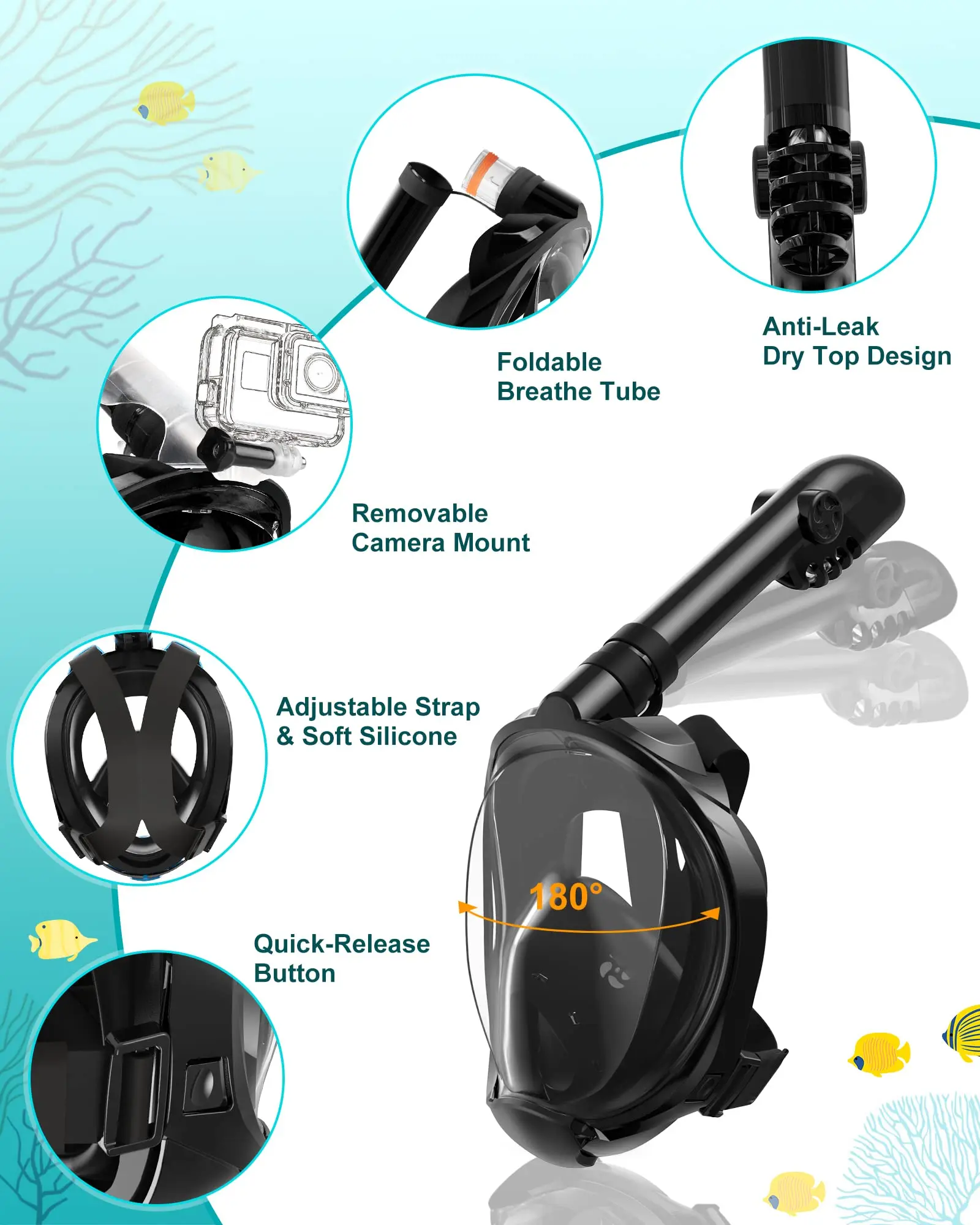 Professional Teens Full Face Snorkel Goggles Adults Mascara Buceo ...