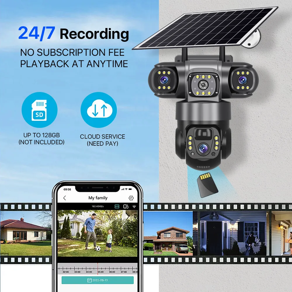 V380 Pro 4G Sim Card Solar Security Camera with 3 Lenses