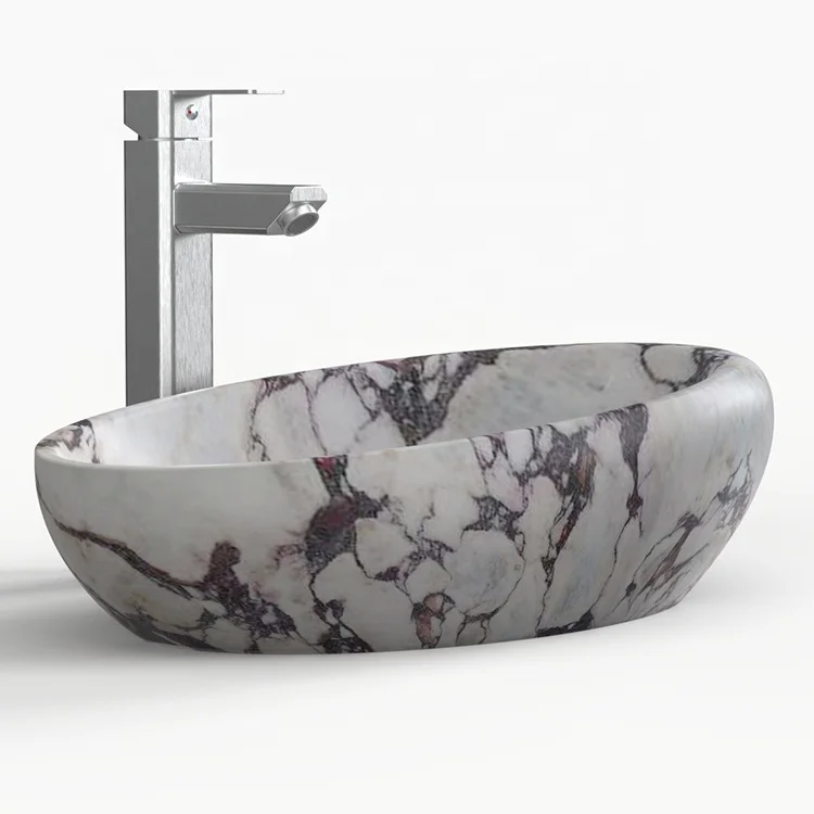 One Piece Stone Calacatta Viola Marble Oval Design Vessel Luxury Hotel ...