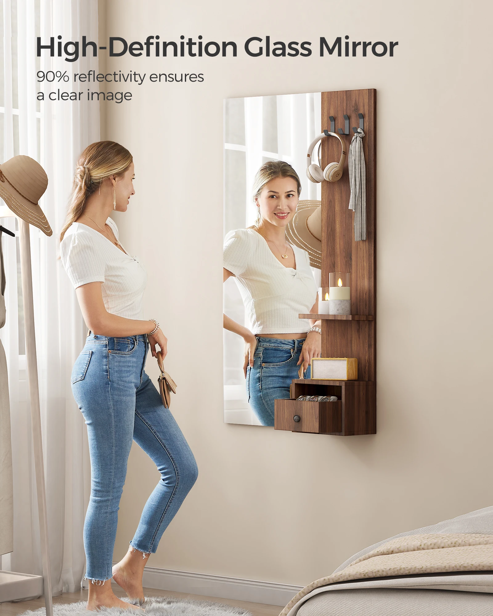 SONGMICS Full Length Mirror with Storage - Easy Assembly