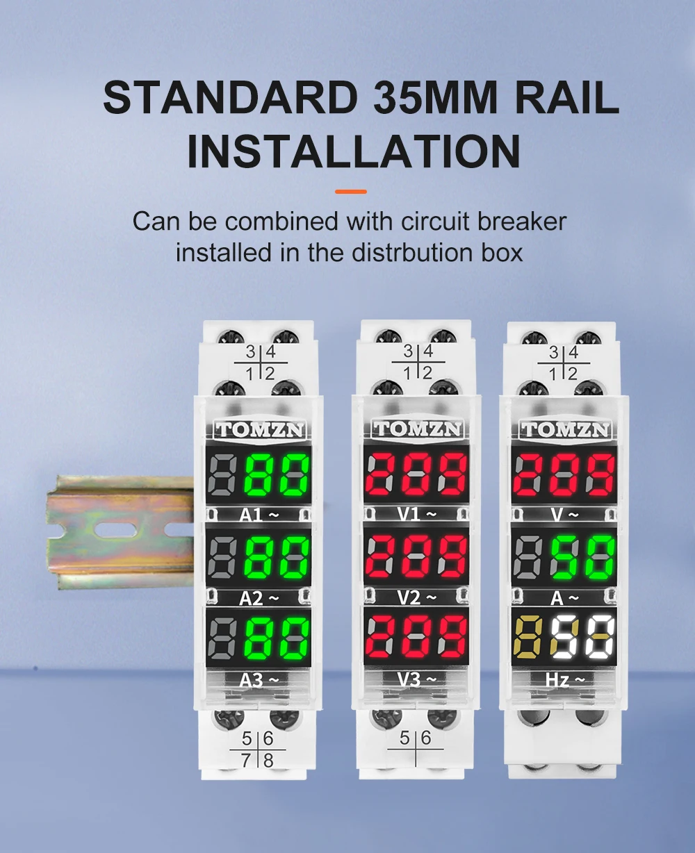 Din Rail 18mm Voltage Meter Ammeter AC 40-500V 220V 380V Single Three ...