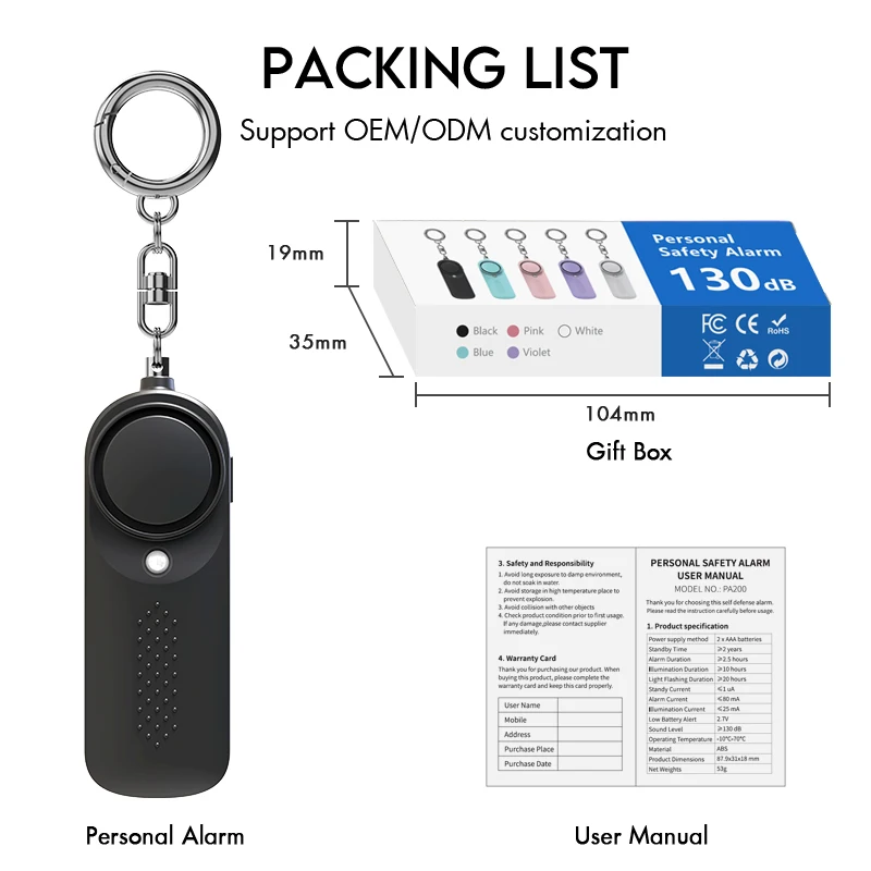 130db Emergency Self Defense Alarm Keychain Safety Defence Key Chain ...