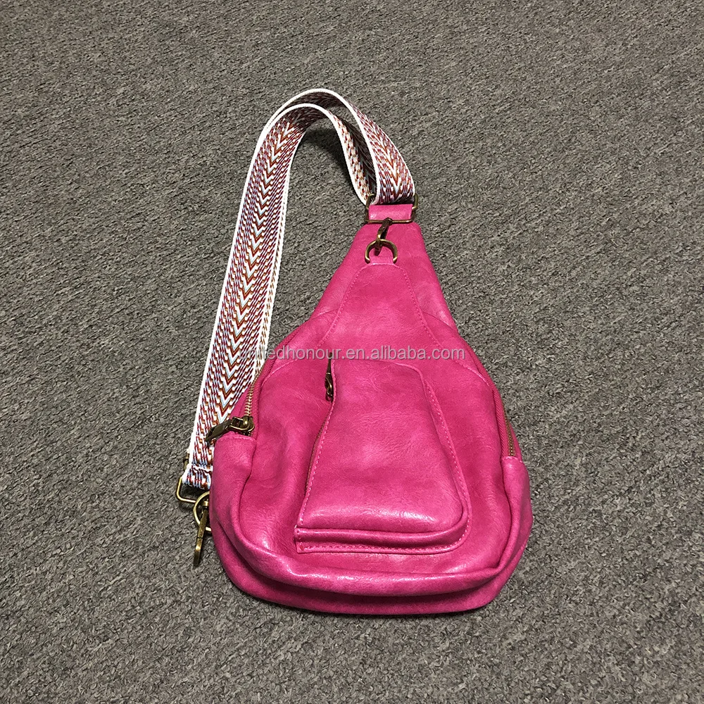 Zipper Pocket Vegan Leather Sling Crossbody Bag Zipper Closure Guitar ...