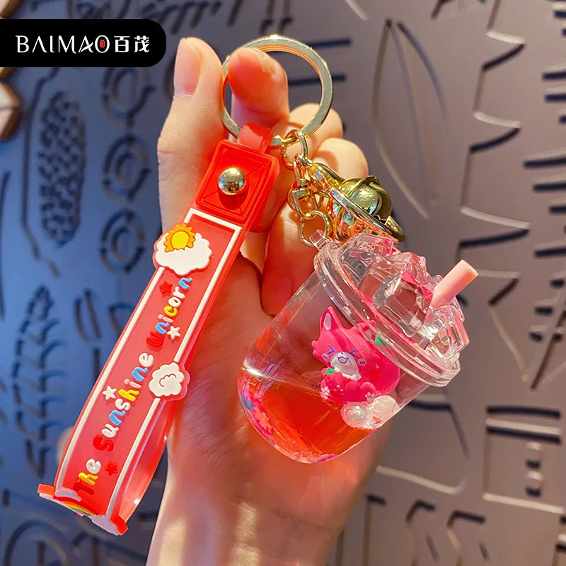 Cartoon Oil Floating Liquid Quicksand Bottle Bubble Tea Bear Key Chain ...