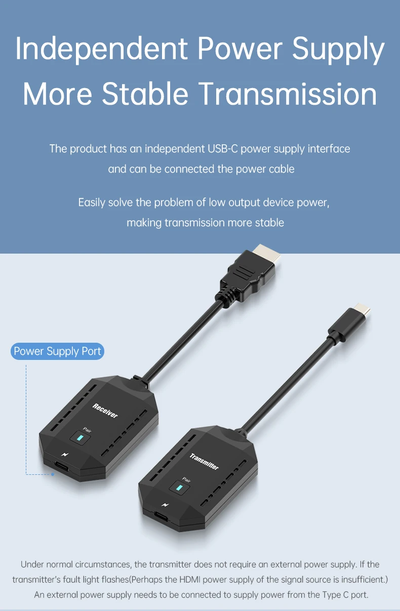 Type-C to 1080P HDTV Display 30M Wireless Transmitter and Receiver ...