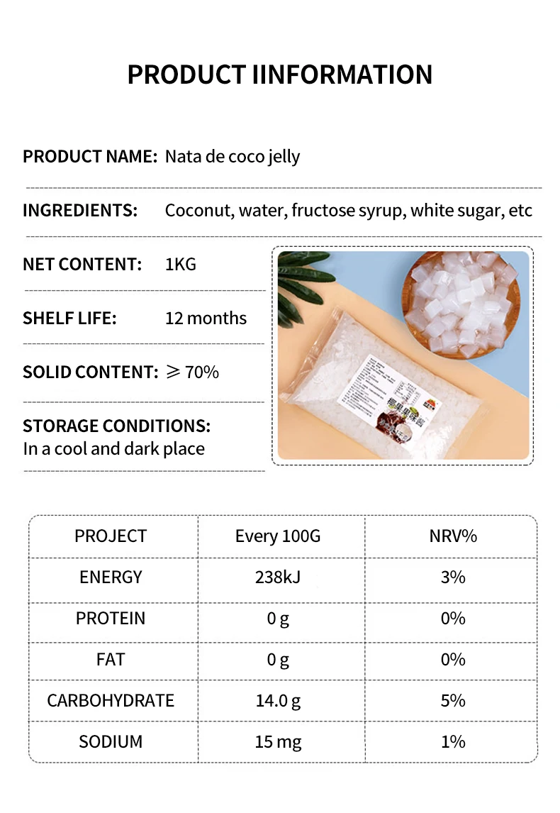 1kg Fruit-flavored Nata De Coco Konjac Jelly Instant Coconut Cube With ...