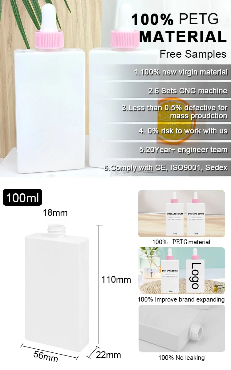 New Customized Design Bottles Rectangular Flat Square 100ml PETG Empty Plastic Dropper Bottle ...