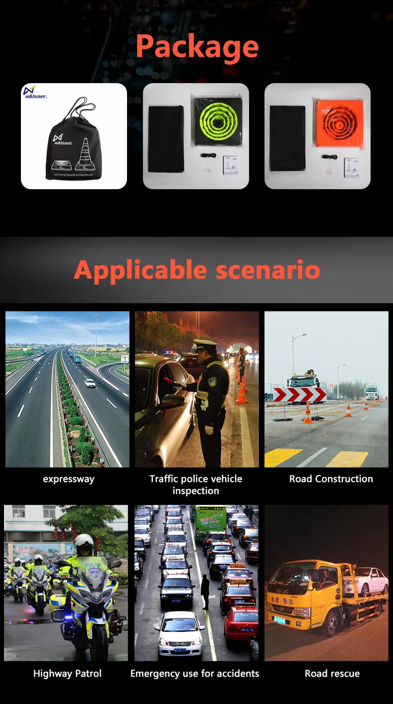 Custom Road Safety Pop Up Collapsing Cone 16 Inch Rechargeable Led ...