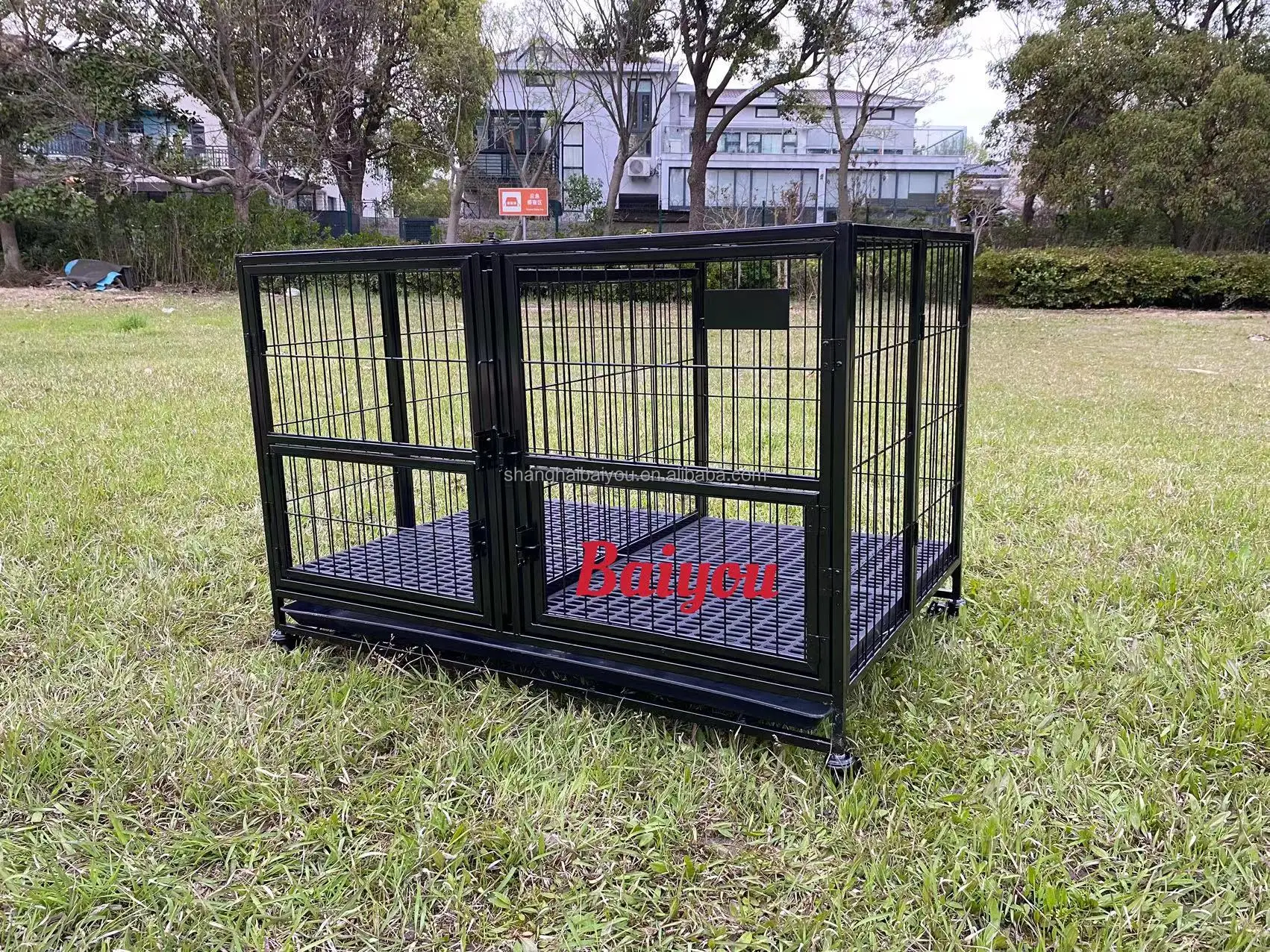 Baiyou Luxury Dog Crate with Divider Panel Double Doors Plastic Tray ...