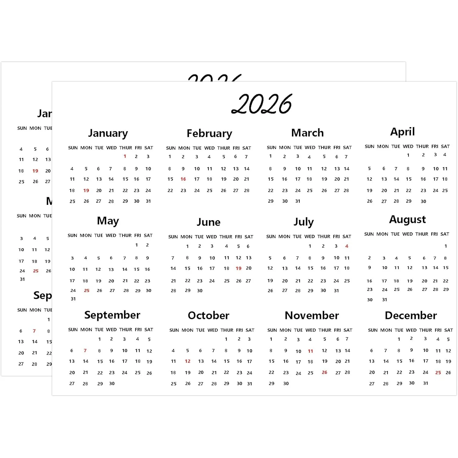 2026 Mini Month at a Glance Calendar Planner Stickers 5x7 Inch ...
