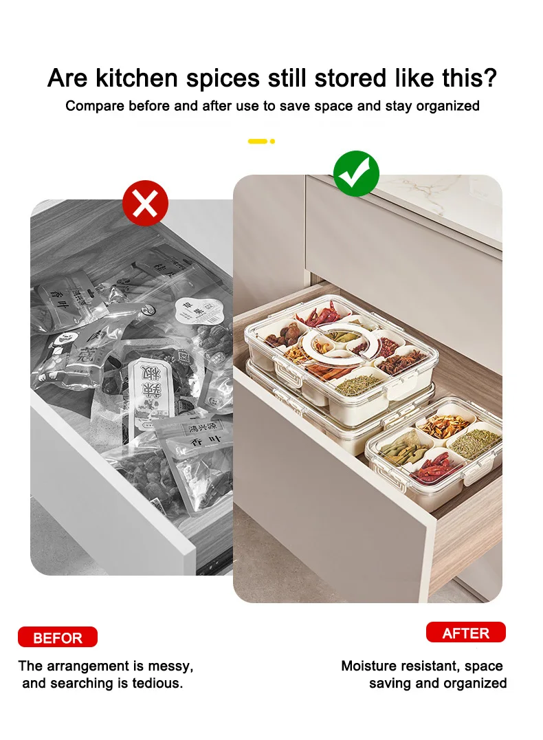 Kitchen Portable Plastic Spice Storage Container Snack Storage Box ...