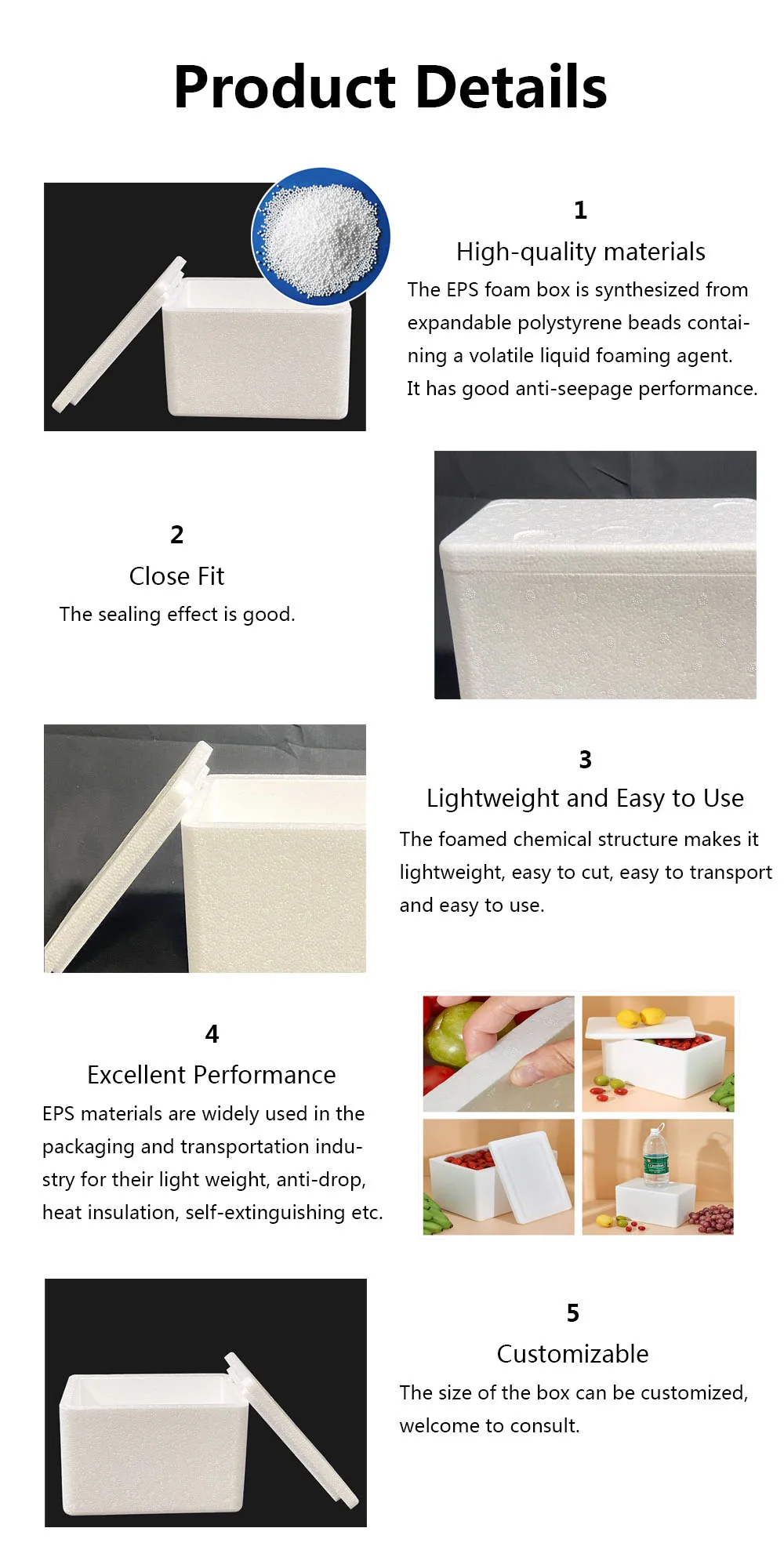 High Quality Expandable Polystyrene Raw Material Eps Foam Box For Fruit ...
