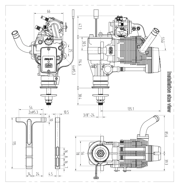 NGH GF38 38cc 4-Stroke Engine for RC Airplanes - 3.58HP