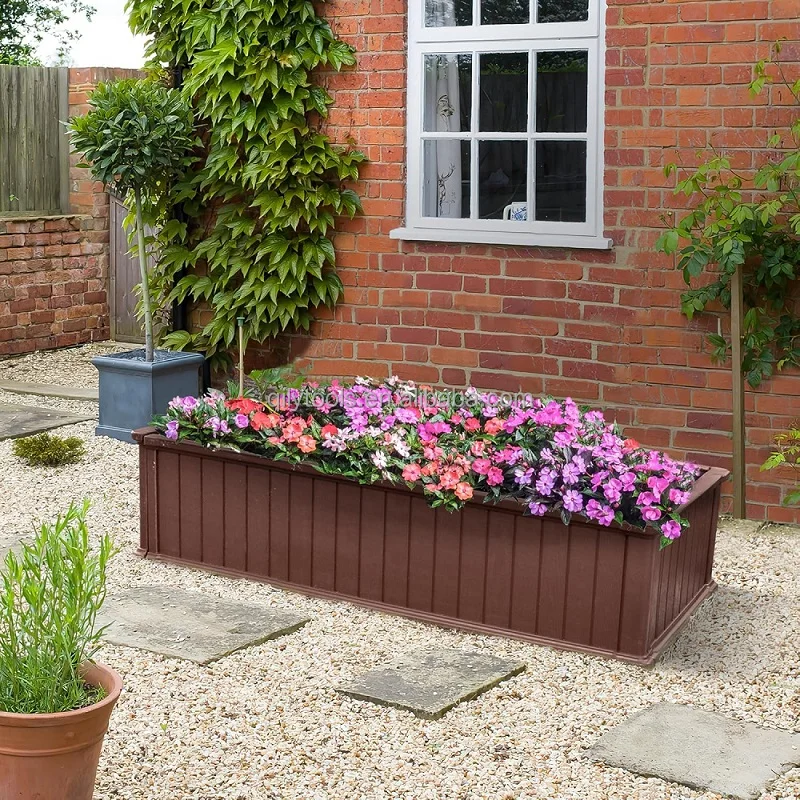 48"x24" Raised Garden Bed Outdoor, Plastic Planter Box for Outdoor Plants, Rectangular Flower ...