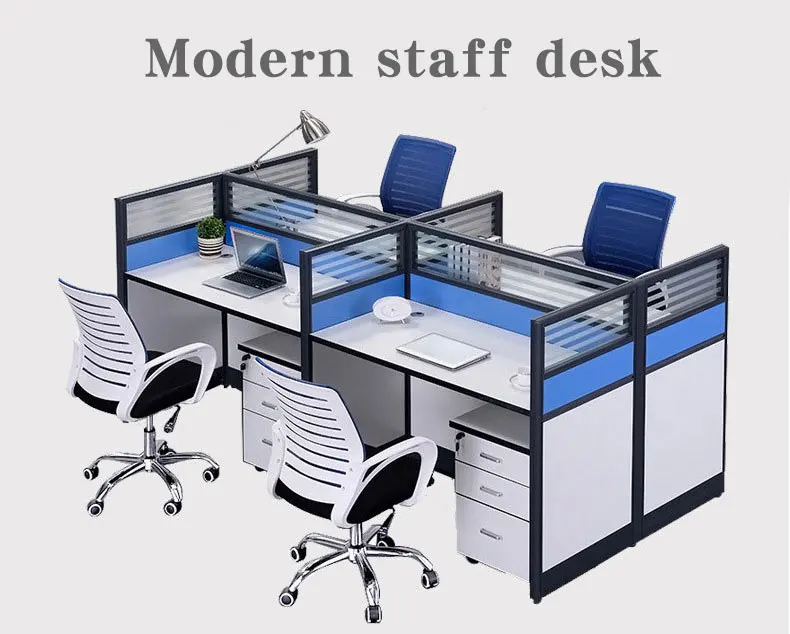 Modern 4 Person Wood Office Desk - Staff Partition Workstation