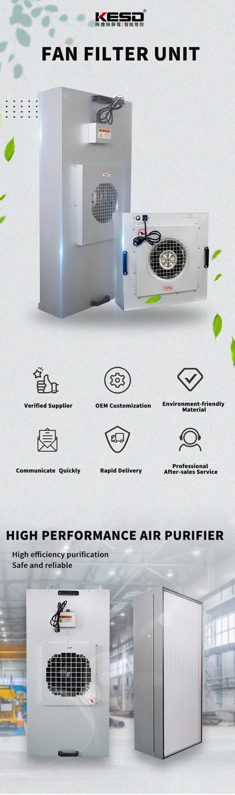 Variable Speed Ffu H14 Laminar Flow Hood Hepa Fan Filter Unit FFU