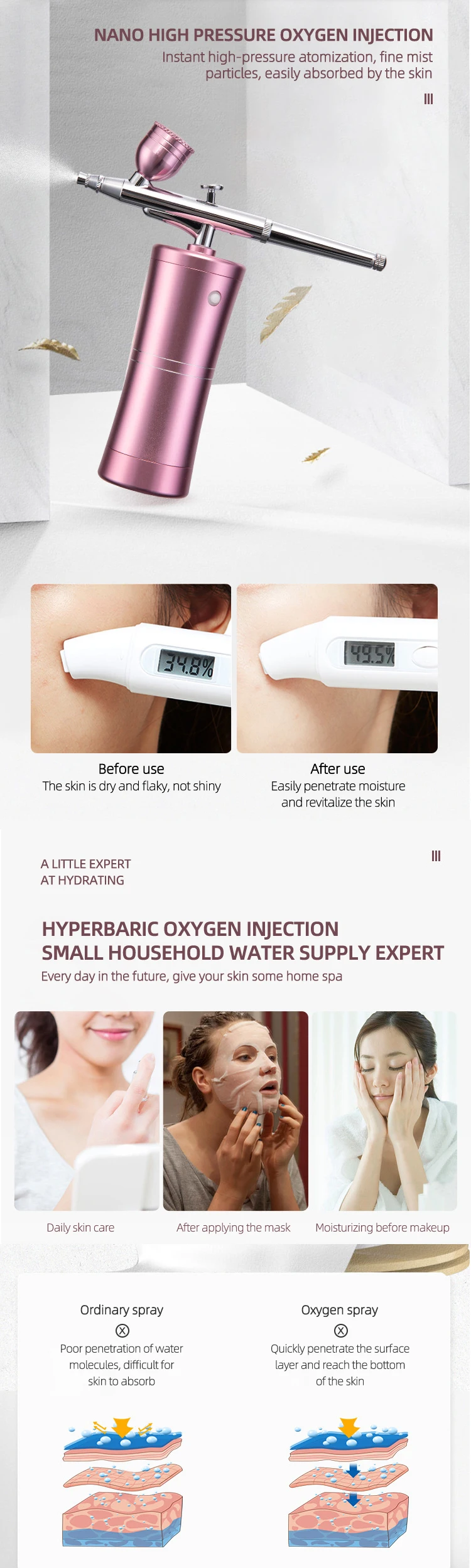 2023 High Pressure Oxygen Injection Instrument Portable Handheld Facial ...