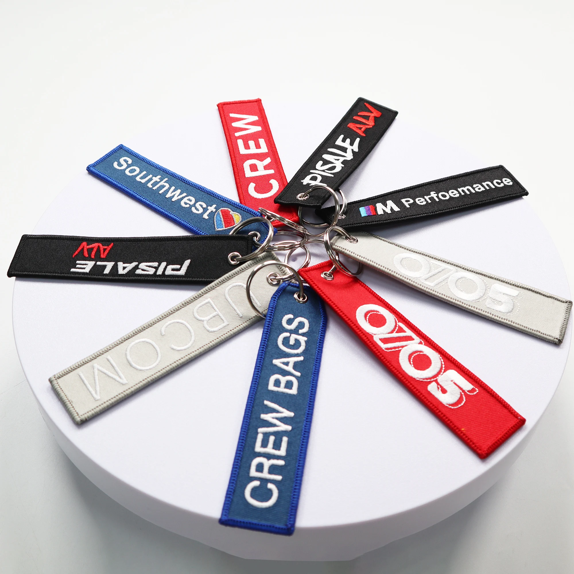 Custom Double Sided Embroidered Keychain Name Brand Logo Jet Tag Key ...