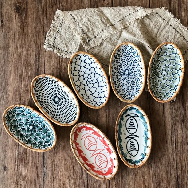 Home Storage Handmade Eco-friendly Rattan Porcelain Splicing Oval Fruit ...