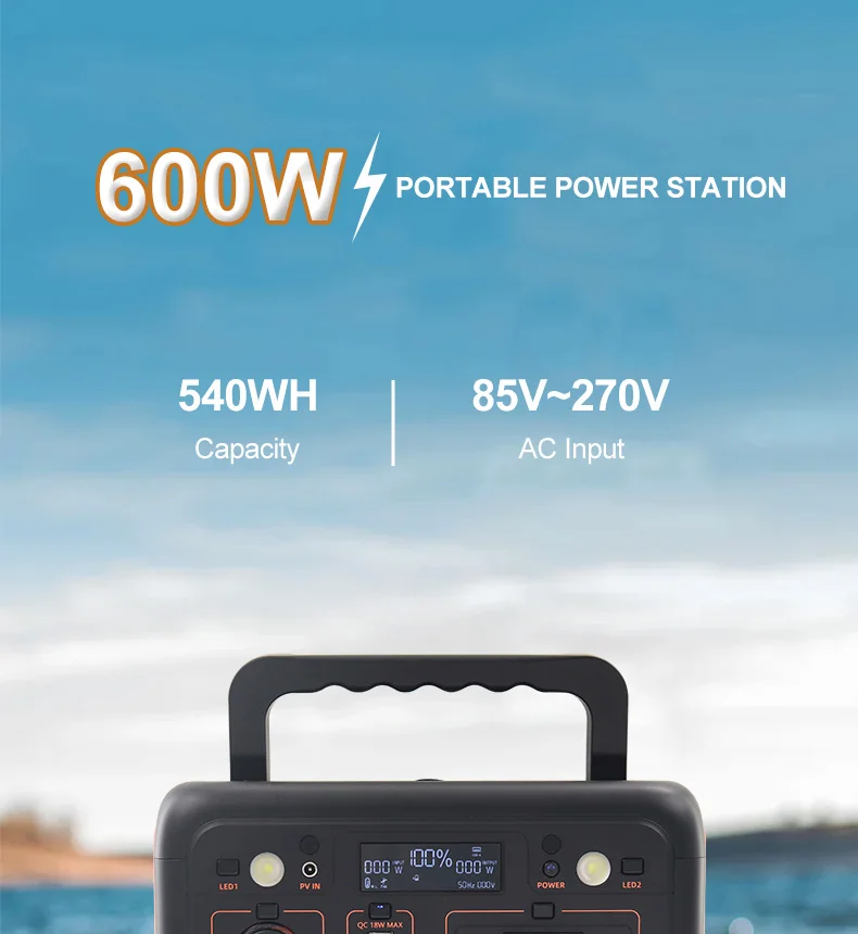 540wh 600w Portable Power Station 110v 220v Outdoor Hunting Fishing ...