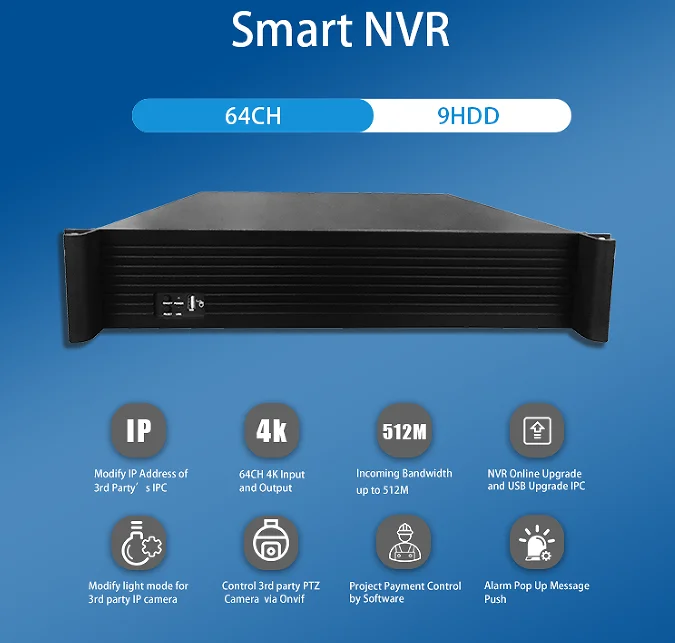 XONZ Compatible 4K System 64 Channel NVRs, 1.5U 4HDD 2U 9HDD 3U 16HDD ...