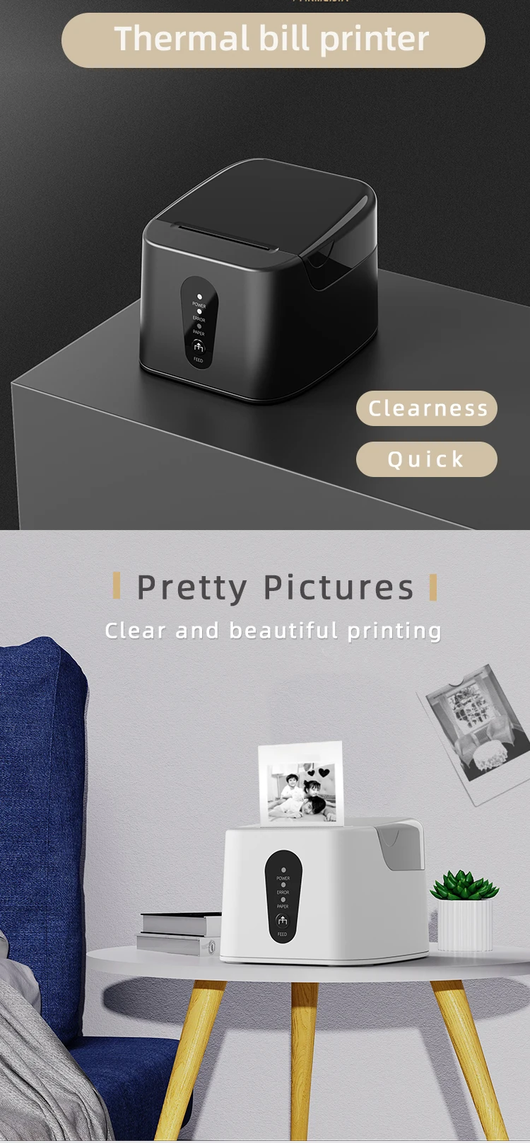 80mm Thermal Receipt Printer Portable Mini Wireless Thermal Printer Usb ...