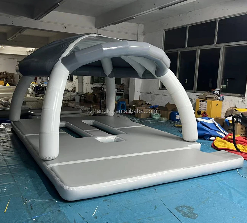 Custom Outdoor Blow Up Water Island Inflatable Dock With Roof Water ...