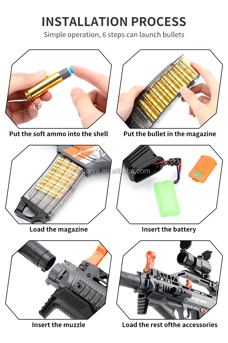 Zhorya Shell Ejecting Eva Foam Soft Bullet Model Safe Kids Electronic Electric Airsoft Automatic ...