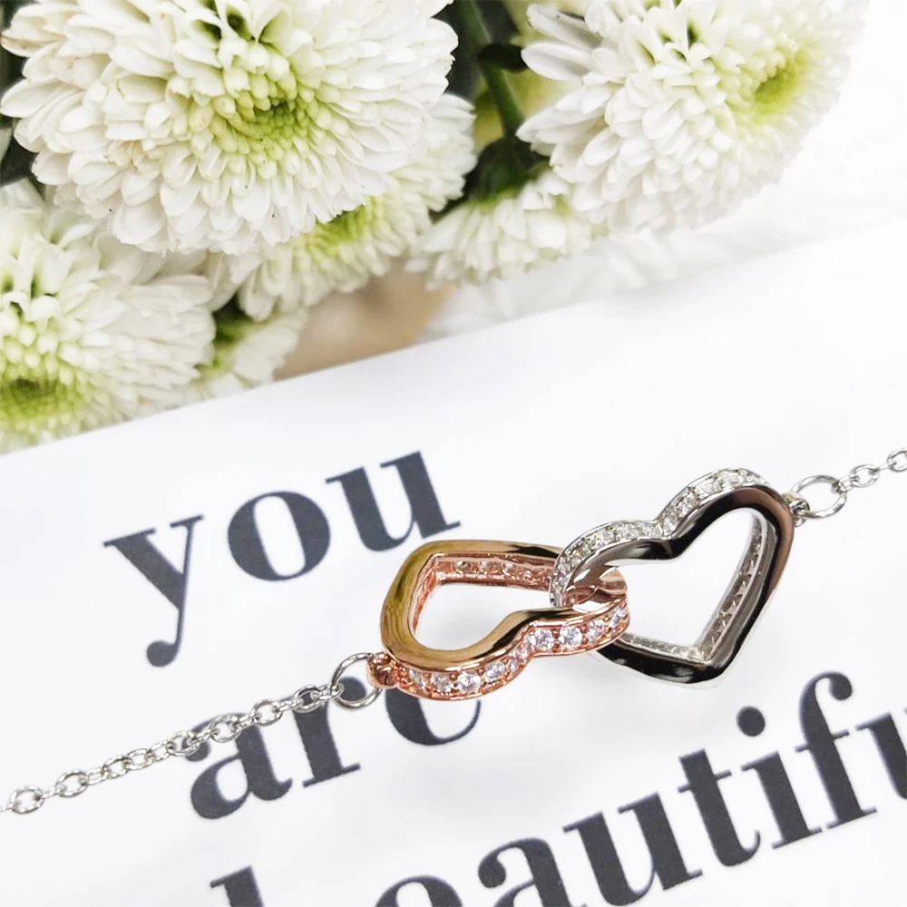 Interlocking Heart Pendant Necklace Joyeria Collier Femme Cz Stone ...