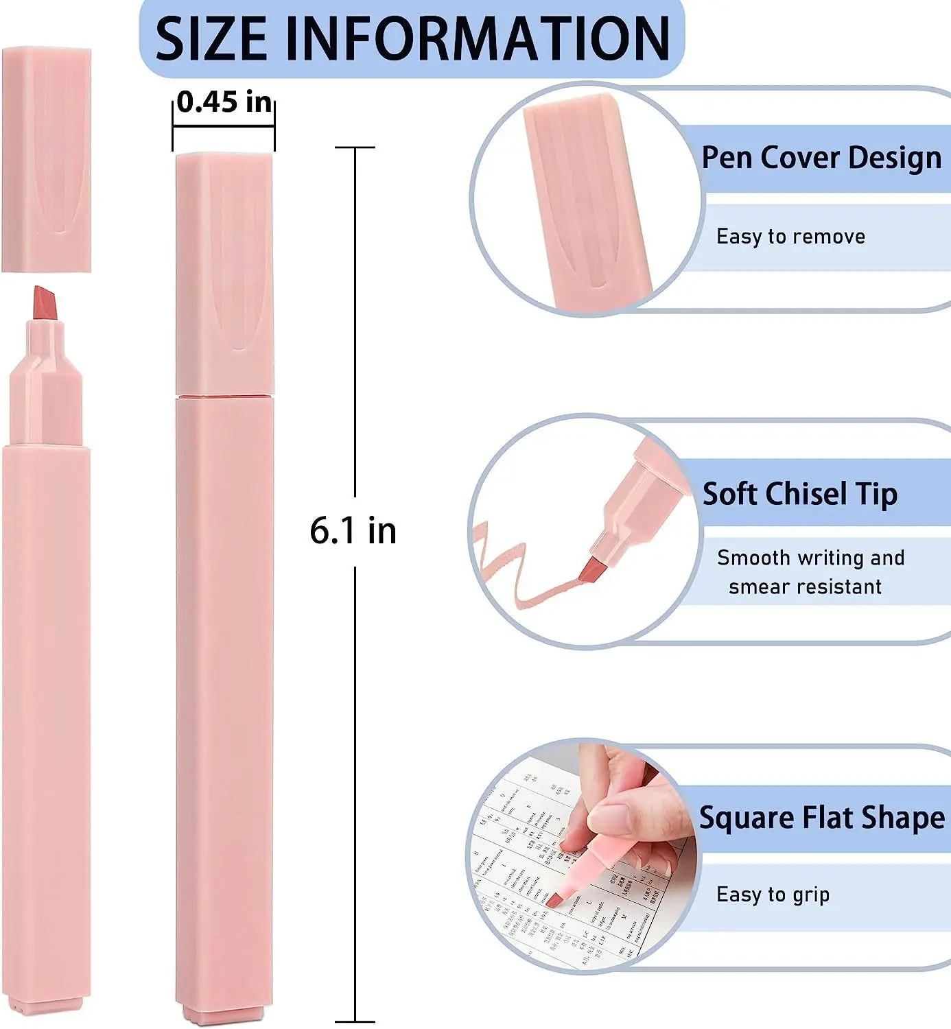 12pcs Square Highlighters - Aesthetic Pastel Cute Markers