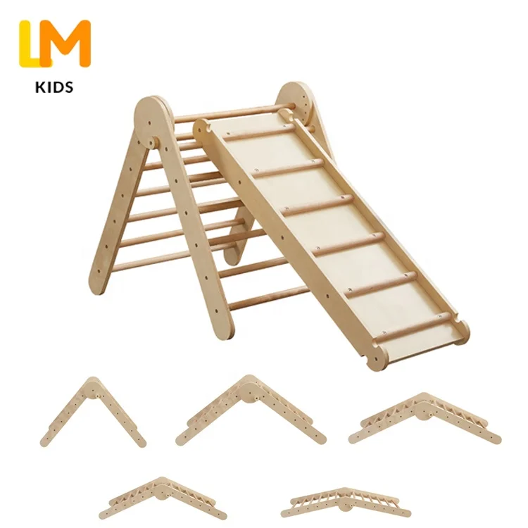 LM KIDS wooden montessori climbing triangle arch with ramp wooden kids ...