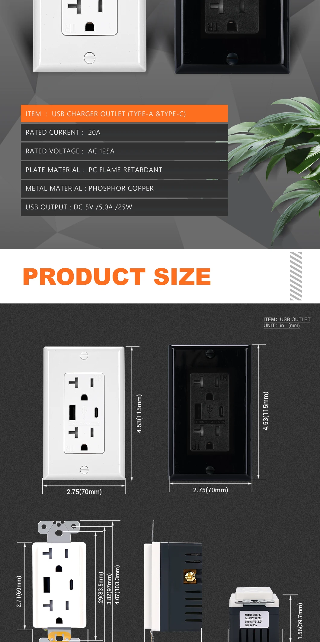 American Standard 20A AC125V Wall Receptacle Electrical Wall Power ...