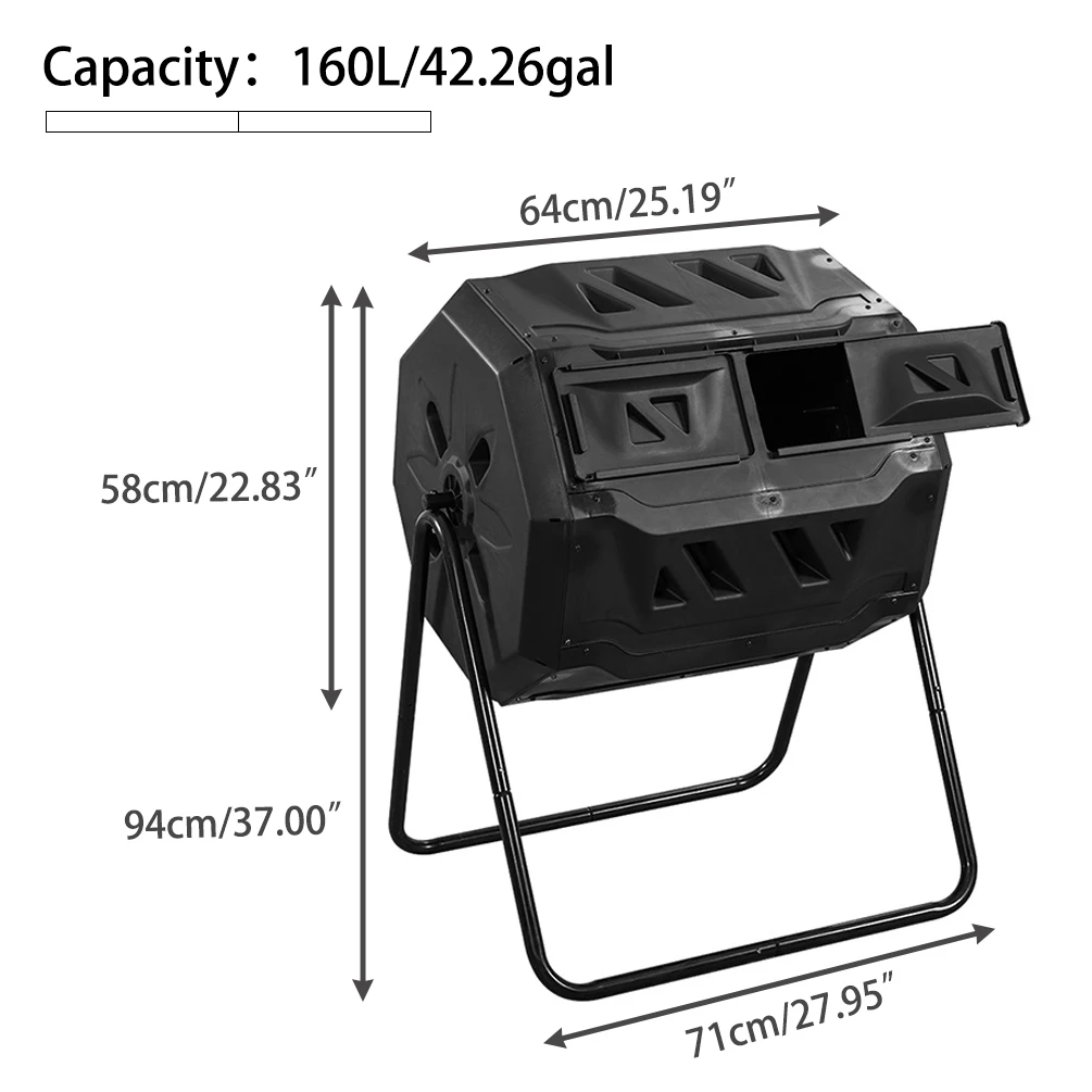Baoyouni Large Capacity 42 Gallon Compost Bin Outdoor Tumbling ...