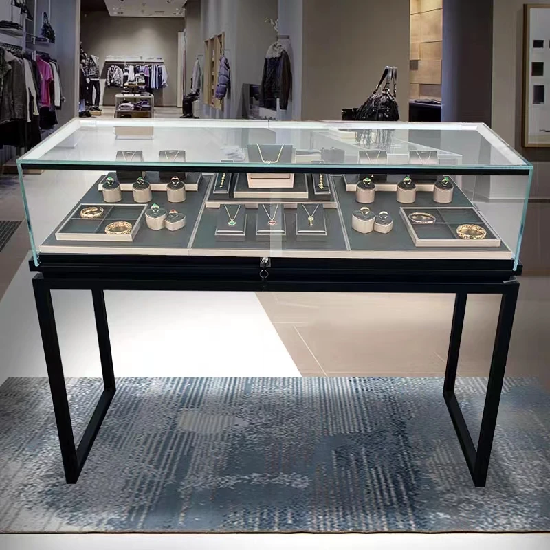 Custom Modern Glass Jewelry Display Cabinet Stainless Steel Diamond ...