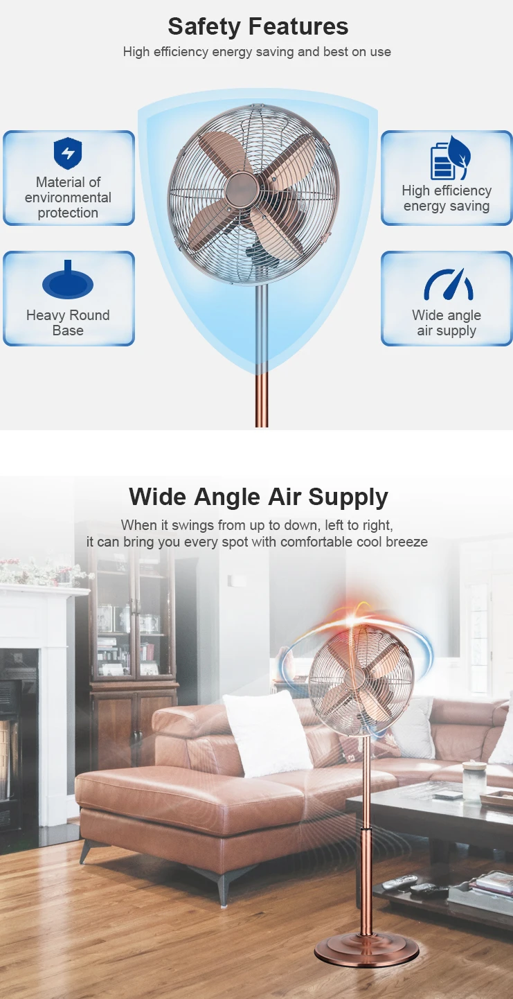 12 Inch Decorative Pedestal Fan - OEM Metal Mechanical Bronze