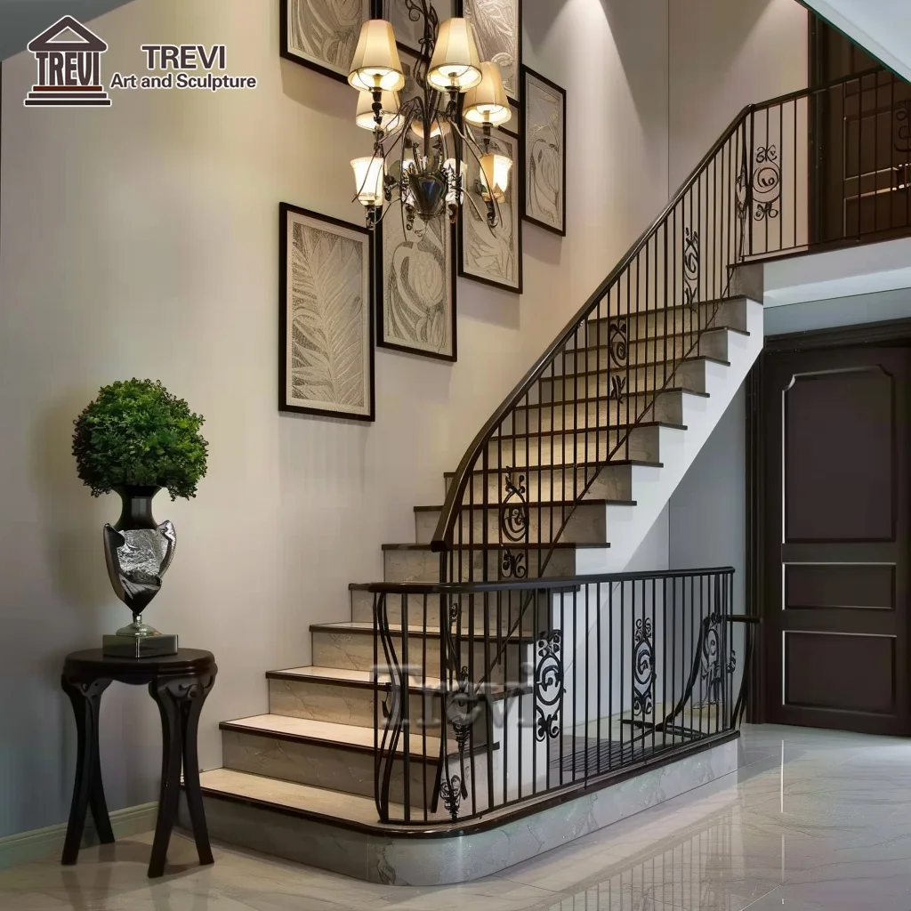 Modern Villa Indoor Simple Design for Black Iron Stairs Railing