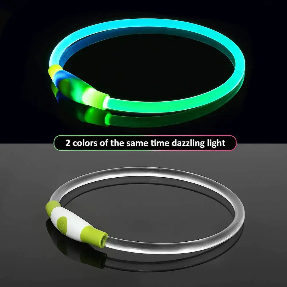 Pet Supplies Dual RGB Color LED Light up Dog Collar Waterproof Cat ...