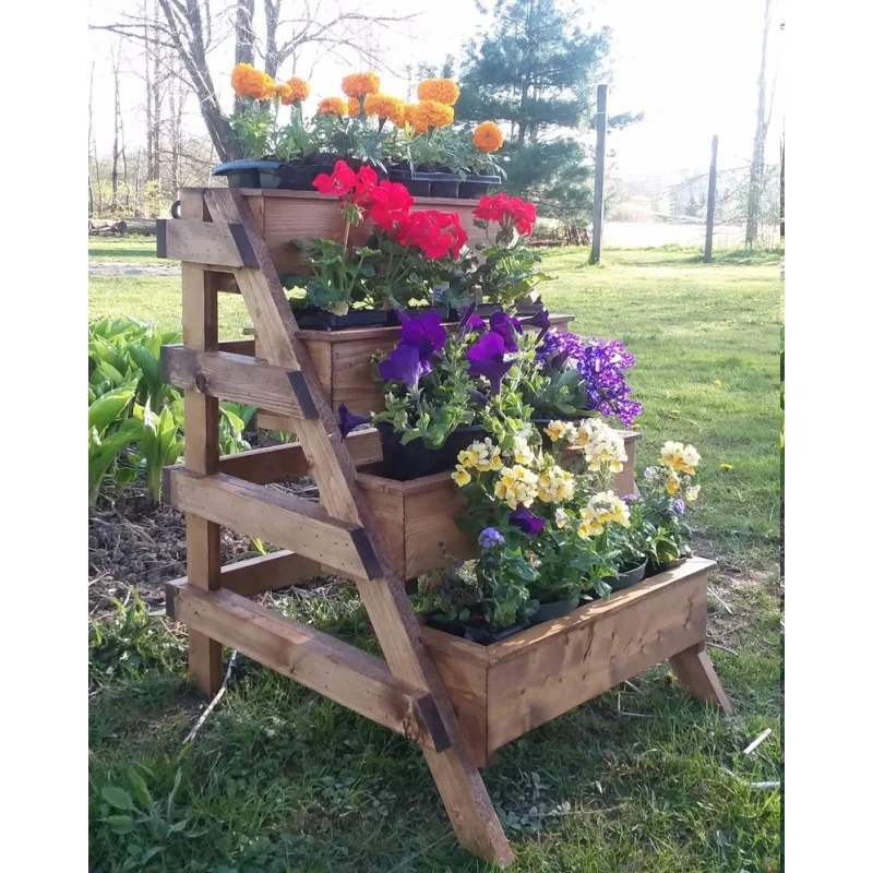 Planter Box 4 Tier Cascading Raised Bed Outdoor Elevated Solid wood ...