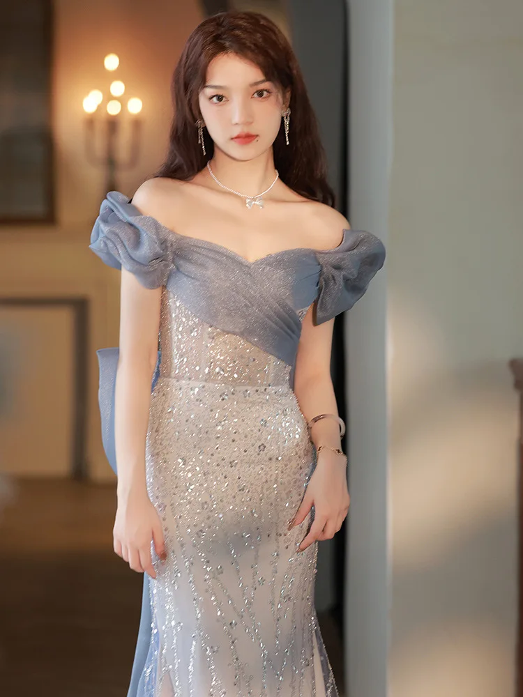 Zx-298 Hot -selling Sexy Blue Fishtail High -end Light Luxury Evening ...
