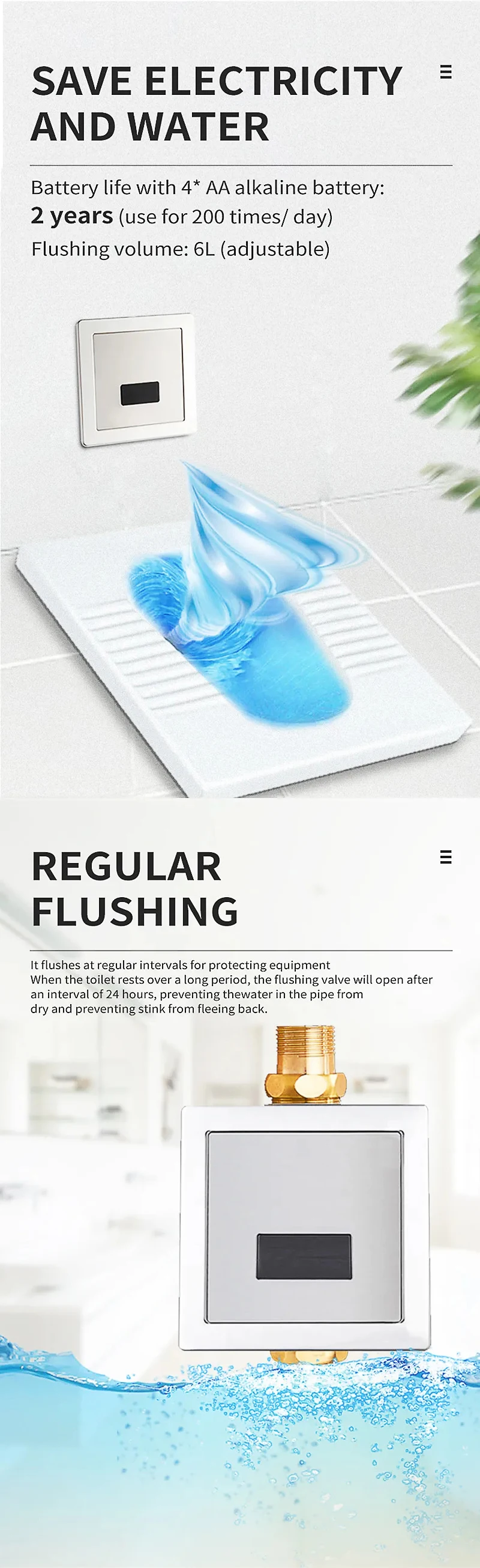Infrared Sensor Wall-Mounted Touchless Urinal Flusher with Water-Saving ...