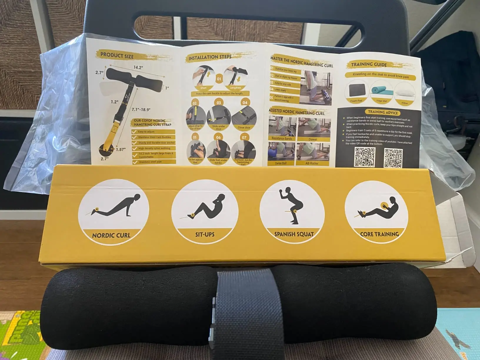 Wellshow Adjustable Nordic Hamstring Curl Strap Spanish Squats Home ...