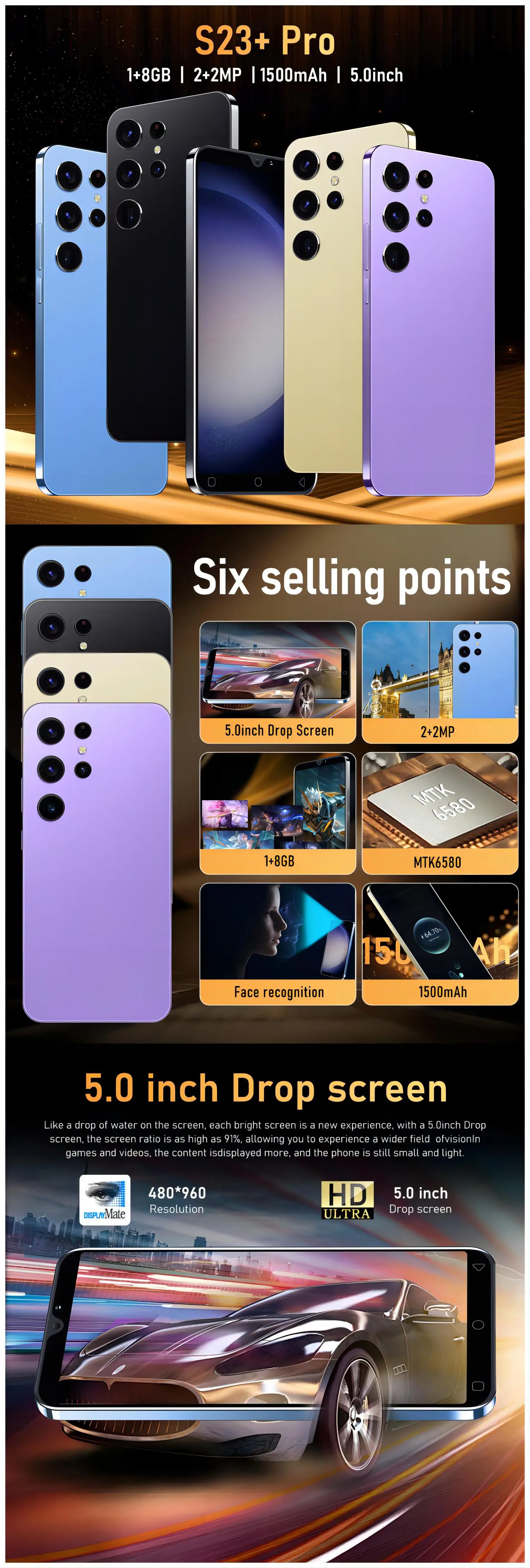 2024 New S23+ Pro Smartphone 5.0 Inch 1gb+8gb Global Celular Unlocked ...