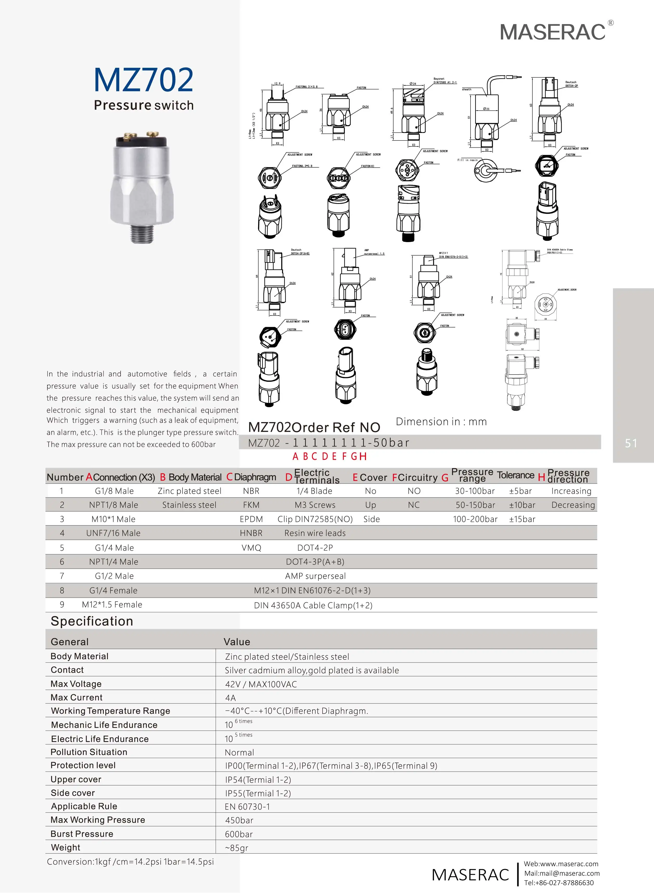 Plunger type adjustable SUCO pressure switch control device start and ...