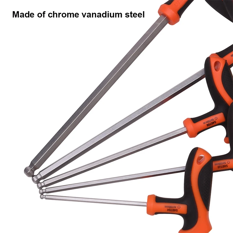 HARDEN 2-10mm T-Handle Ball Hex Key CRV TPR Handle Wrench