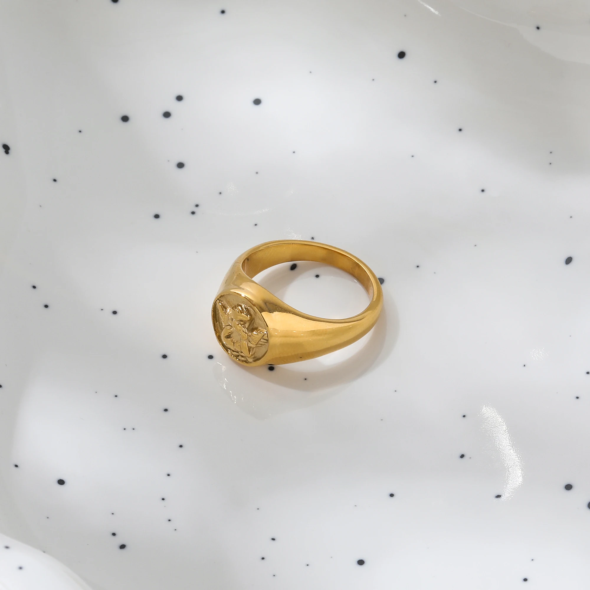 High End 18K PVD Waterproof Gold Plated Angel Stainless Steel Rings ...