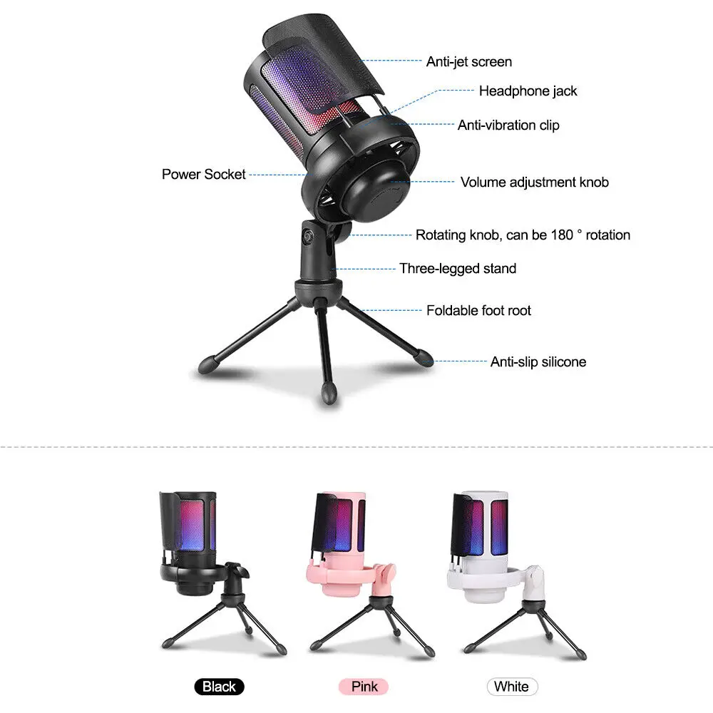 2024 ME6S Cardioid RGB Gaming Microphone - Versatile & Portable