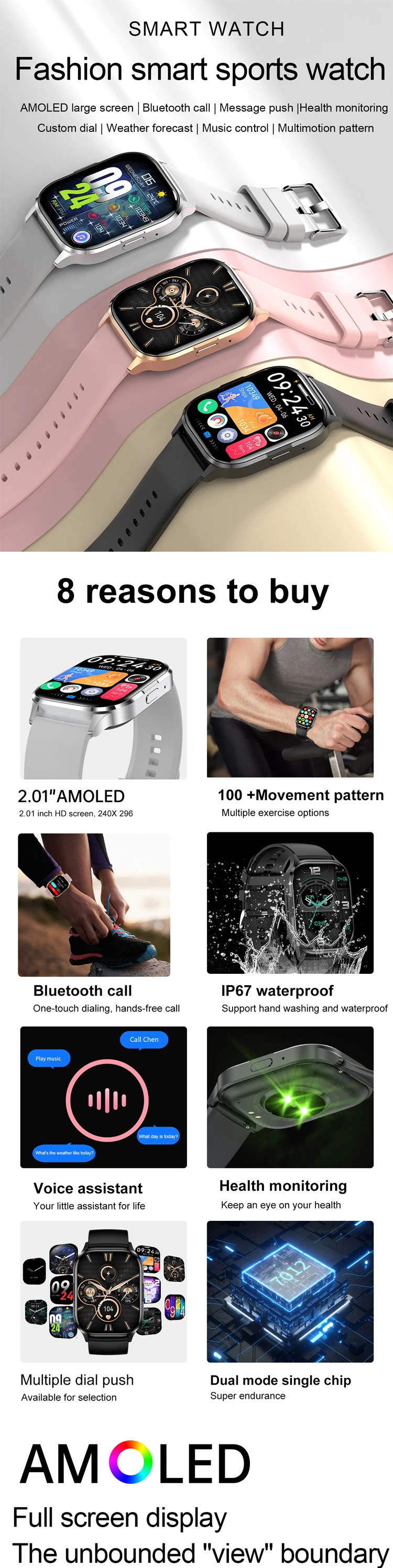 New Amoled 2.01inch Screen Hk21 Smart Watch Bt Call Voice Assistant ...