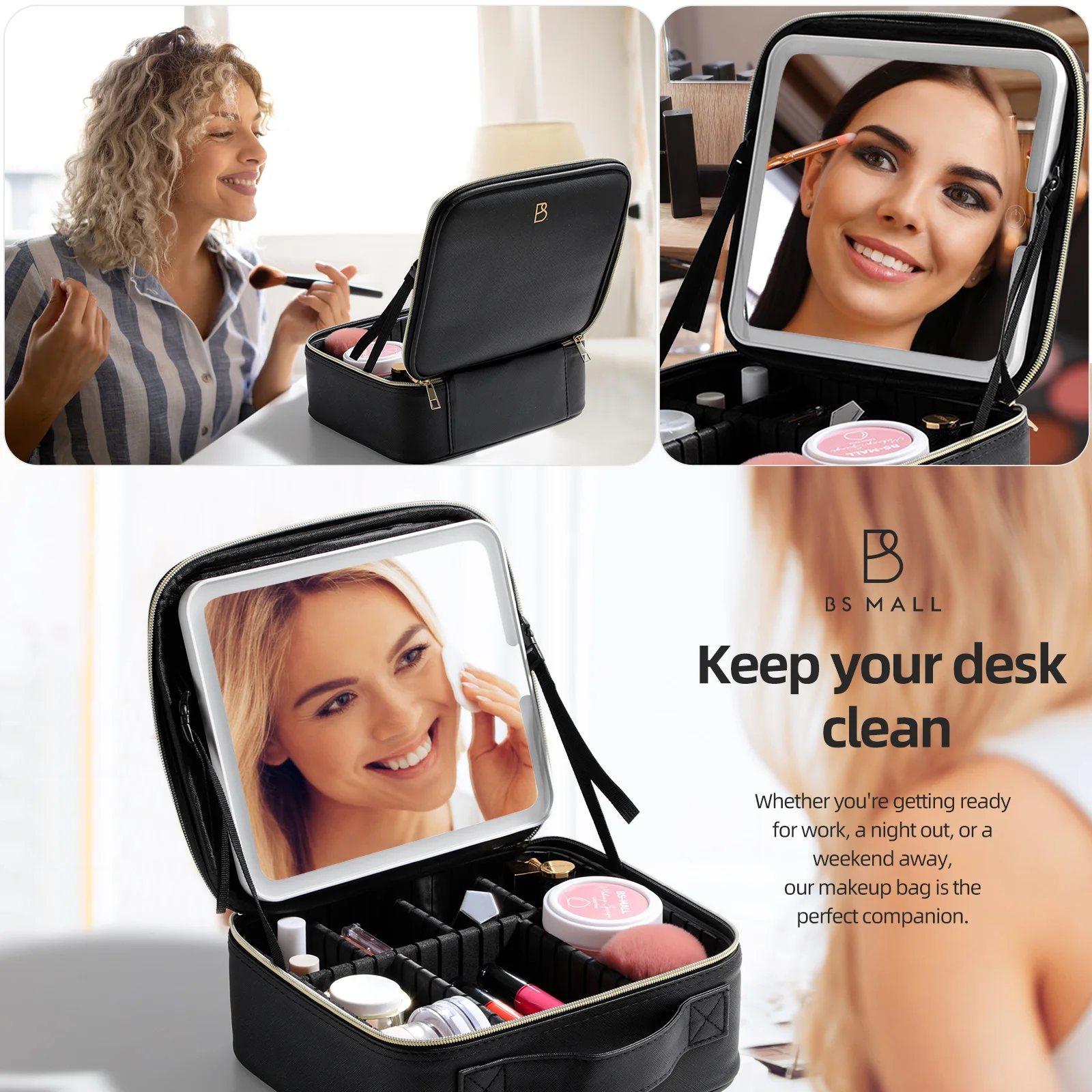 Bs Mall Large Capacity Makeup Case With Mirror Travel Makeup Train Case