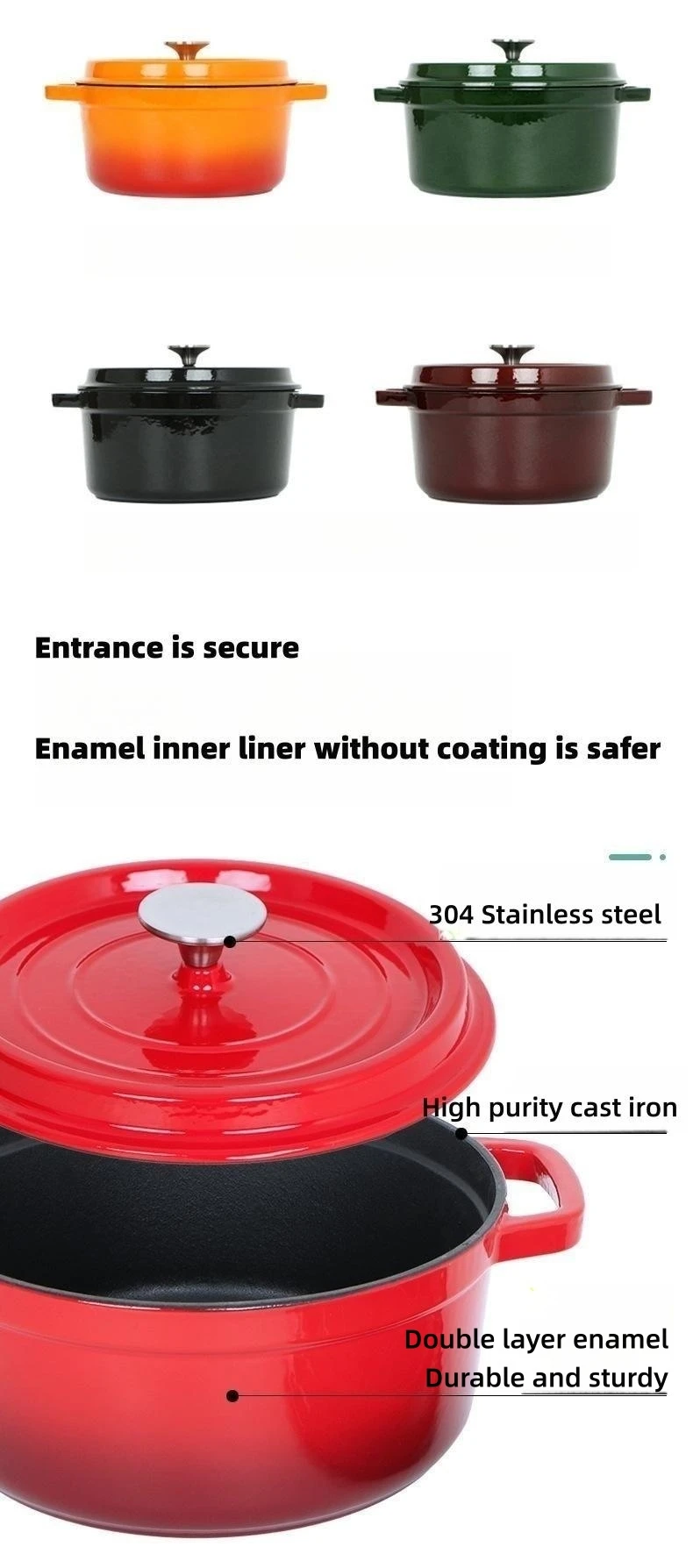 RONGDE Cast Iron Soup Pot Set - Durable Non Stick Cookware